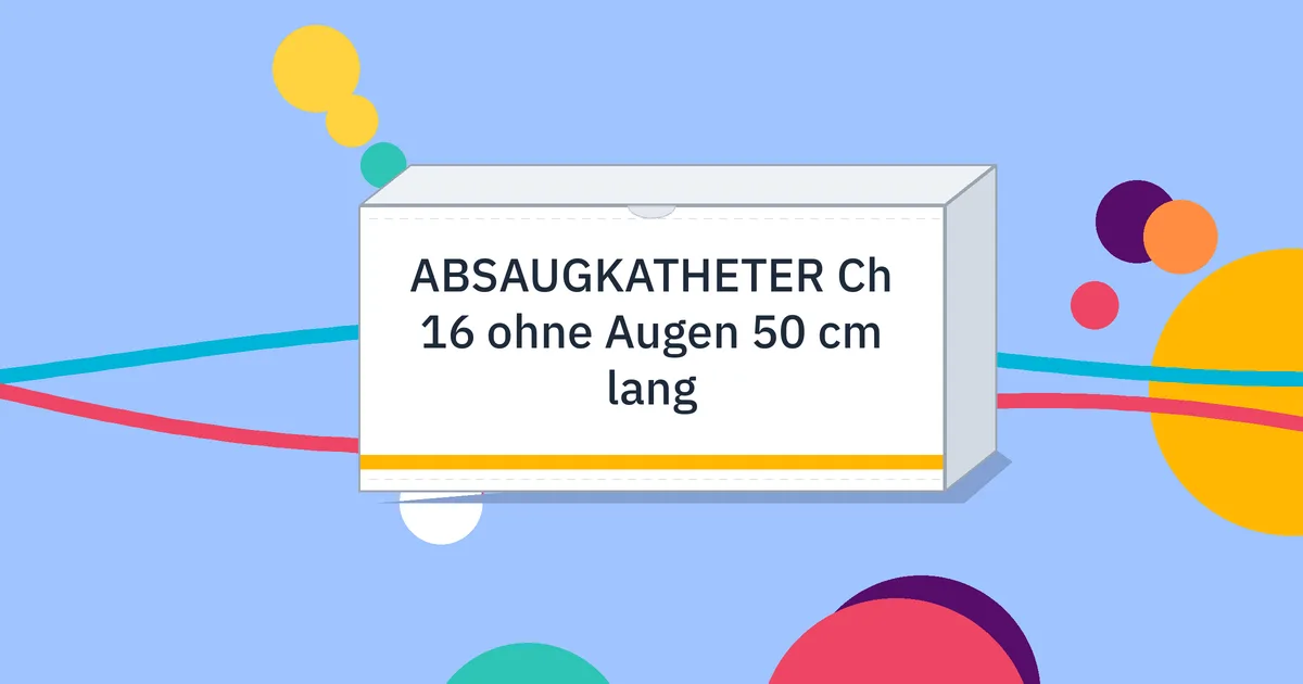 Symbolbild: Packung mit der Aufschrift ABSAUGKATHETER Ch 16 ohne Augen 50 cm lang (PZN 02411836) – Verfügbarkeit und Bezug in Apotheken in Frankfurt am Main
