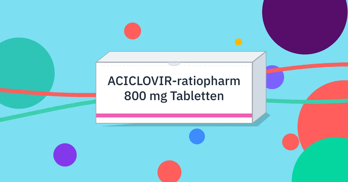 Symbolbild: Packung mit der Aufschrift ACICLOVIR-ratiopharm 800 mg Tabletten (PZN 06553131) – Verfügbarkeit und Bezug in Apotheken in Frankfurt am Main