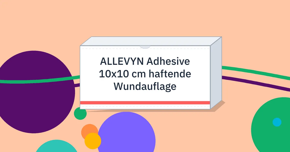 Symbolbild: Packung mit der Aufschrift ALLEVYN Adhesive 10x10 cm haftende Wundauflage (PZN 15235074) – Verfügbarkeit und Bezug in Apotheken in Frankfurt am Main