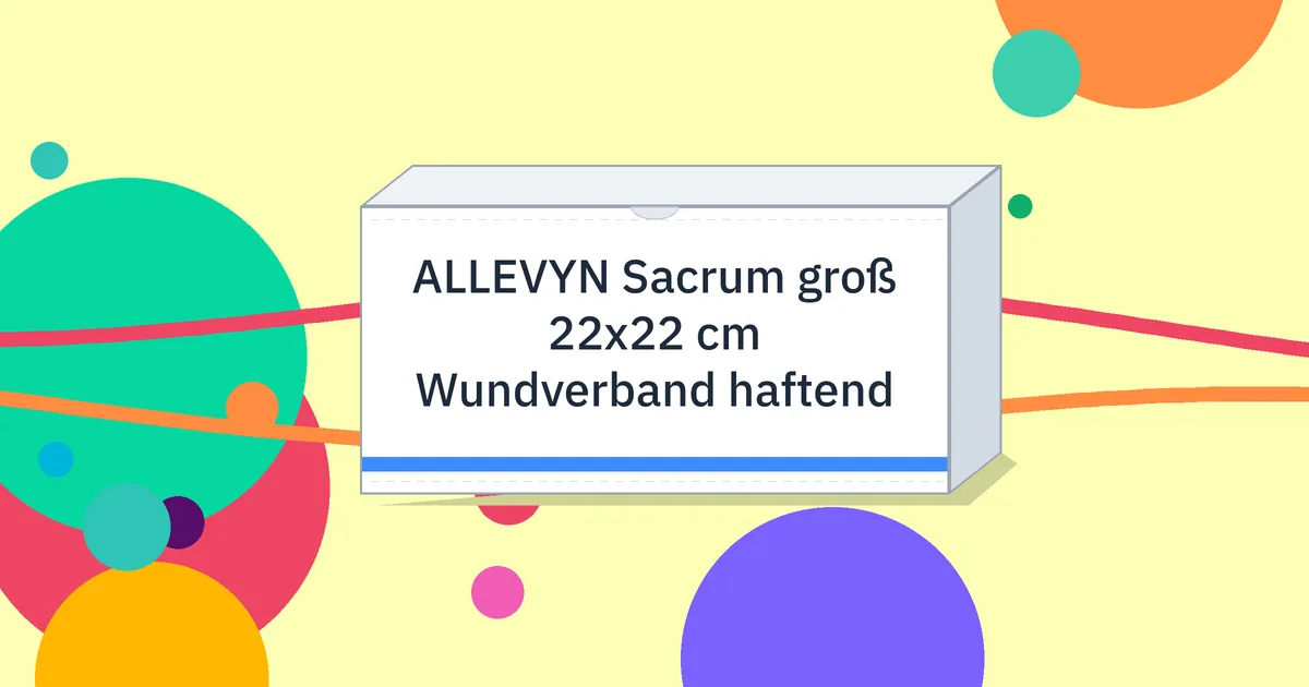 Symbolbild: Packung mit der Aufschrift ALLEVYN Sacrum groß 22x22 cm Wundverband haftend (PZN 15197936) – Verfügbarkeit und Bezug in Apotheken in Frankfurt am Main