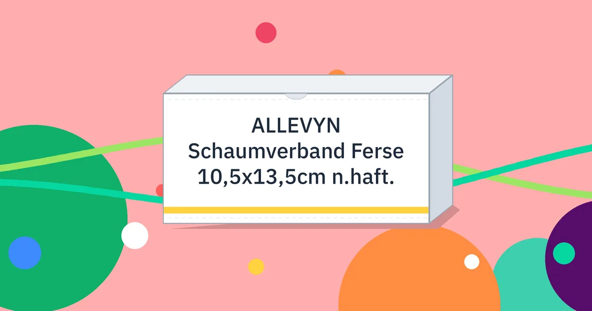 Symbolbild: Packung mit der Aufschrift ALLEVYN Schaumverband Ferse 10,5x13,5cm n.haft. (PZN 03728096) – Verfügbarkeit und Bezug in Apotheken in Frankfurt am Main