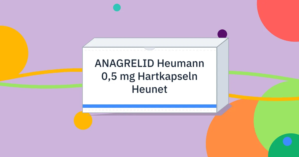 Symbolbild: Packung mit der Aufschrift ANAGRELID Heumann 0,5 mg Hartkapseln Heunet (PZN 18413062) – Verfügbarkeit und Bezug in Apotheken in Frankfurt am Main