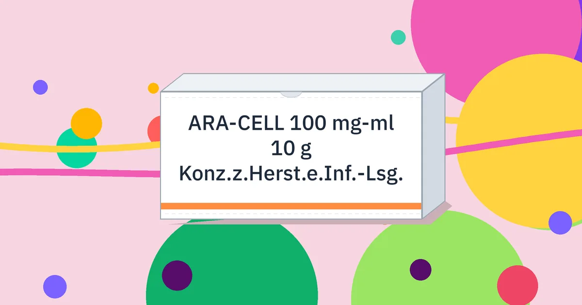 Symbolbild: Packung mit der Aufschrift ARA-CELL 100 mg-ml 10 g Konz.z.Herst.e.Inf.-Lsg. (PZN 01225037) – Verfügbarkeit und Bezug in Apotheken in Frankfurt am Main