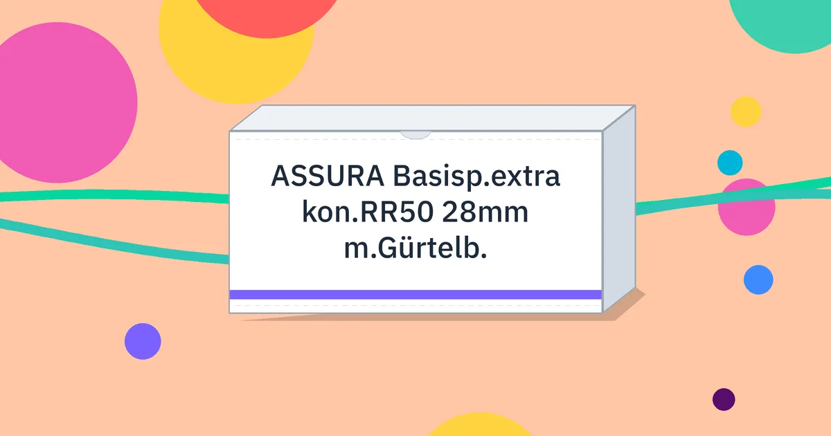 Symbolbild: Packung mit der Aufschrift ASSURA Basisp.extra kon.RR50 28mm m.Gürtelb. (PZN 04078654) – Verfügbarkeit und Bezug in Apotheken in Frankfurt am Main