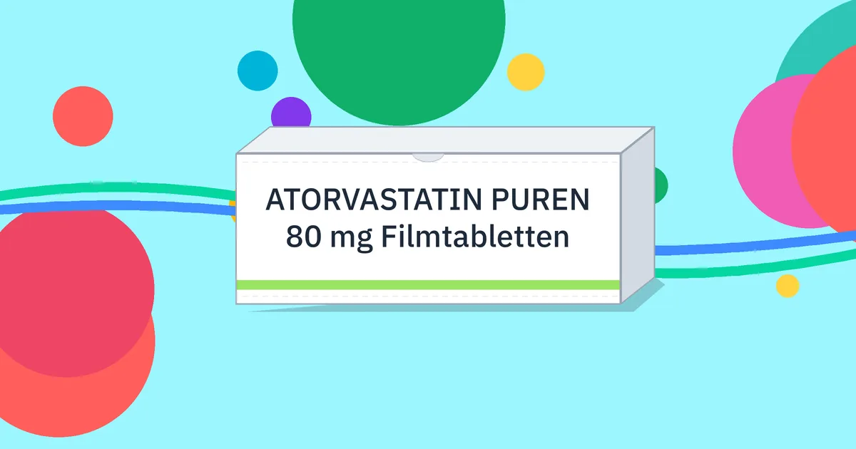 Symbolbild: Packung mit der Aufschrift ATORVASTATIN PUREN 80 mg Filmtabletten (PZN 11297701) – Verfügbarkeit und Bezug in Apotheken in Frankfurt am Main