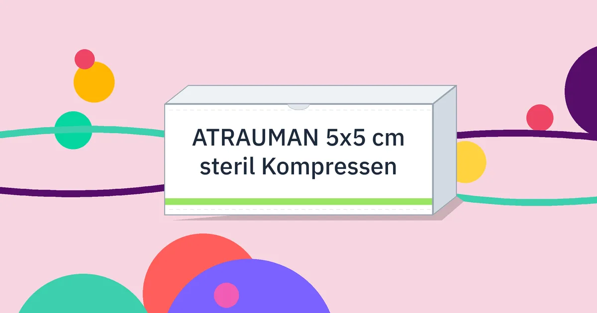 Symbolbild: Packung mit der Aufschrift ATRAUMAN 5x5 cm steril Kompressen (PZN 17843702) – Verfügbarkeit und Bezug in Apotheken in Frankfurt am Main
