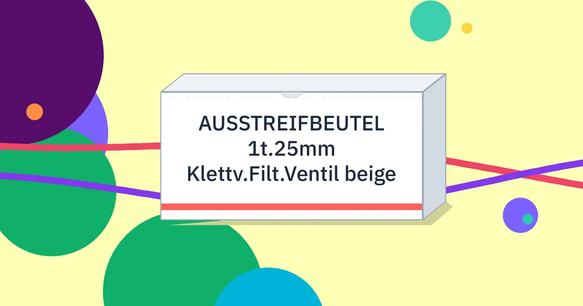Symbolbild: Packung mit der Aufschrift AUSSTREIFBEUTEL 1t.25mm Klettv.Filt.Ventil beige (PZN 10204790) – Verfügbarkeit und Bezug in Apotheken in Frankfurt am Main