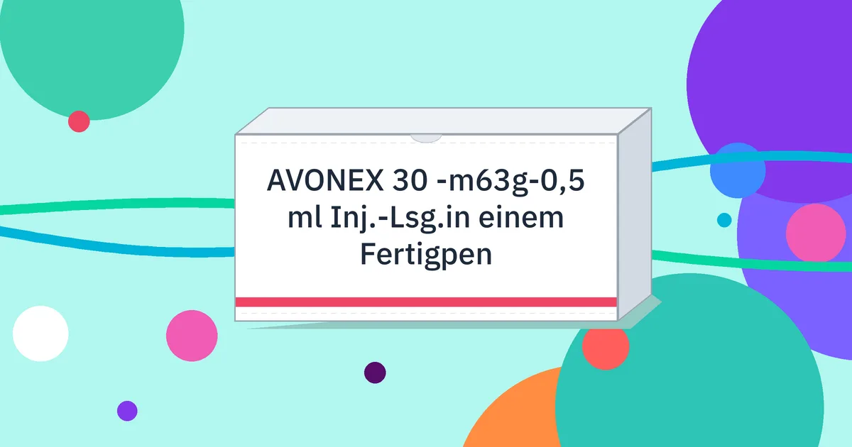Symbolbild: Packung mit der Aufschrift AVONEX 30 -m63g-0,5 ml Inj.-Lsg.in einem Fertigpen (PZN 09884992) – Verfügbarkeit und Bezug in Apotheken in Frankfurt am Main
