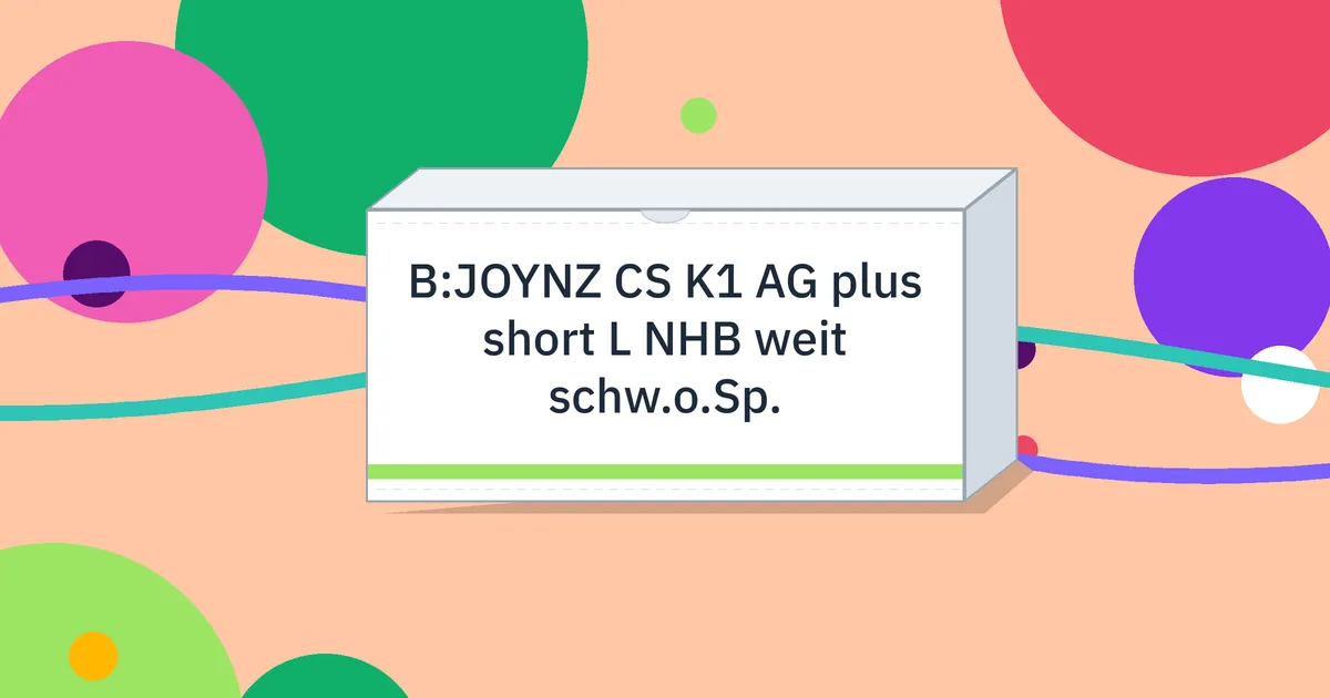 Symbolbild: Packung mit der Aufschrift B:JOYNZ CS K1 AG plus short L NHB weit schw.o.Sp. (PZN 20532667) – Verfügbarkeit und Bezug in Apotheken in Frankfurt am Main