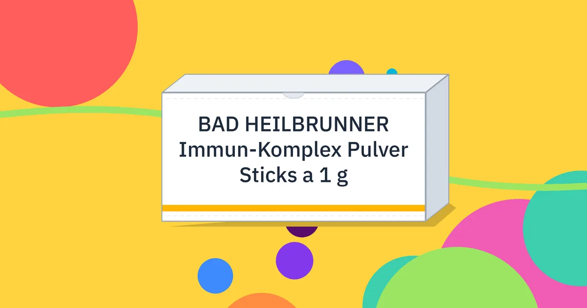Symbolbild: Packung mit der Aufschrift BAD HEILBRUNNER Immun-Komplex Pulver Sticks a 1 g (PZN 19763746) – Verfügbarkeit und Bezug in Apotheken in Frankfurt am Main