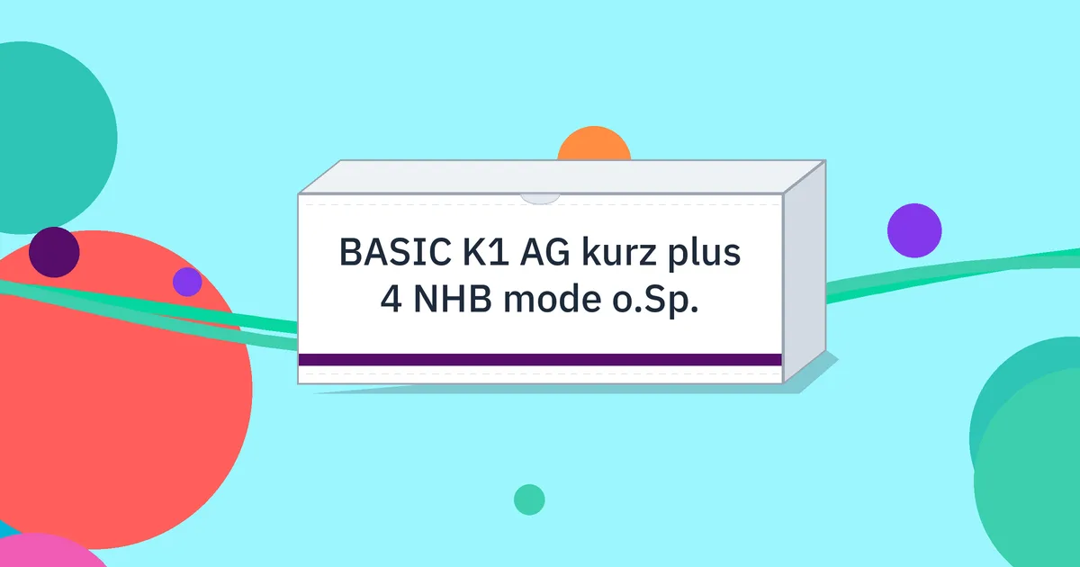 Symbolbild: Packung mit der Aufschrift BASIC K1 AG kurz plus 4 NHB mode o.Sp. (PZN 20261168) – Verfügbarkeit und Bezug in Apotheken in Frankfurt am Main