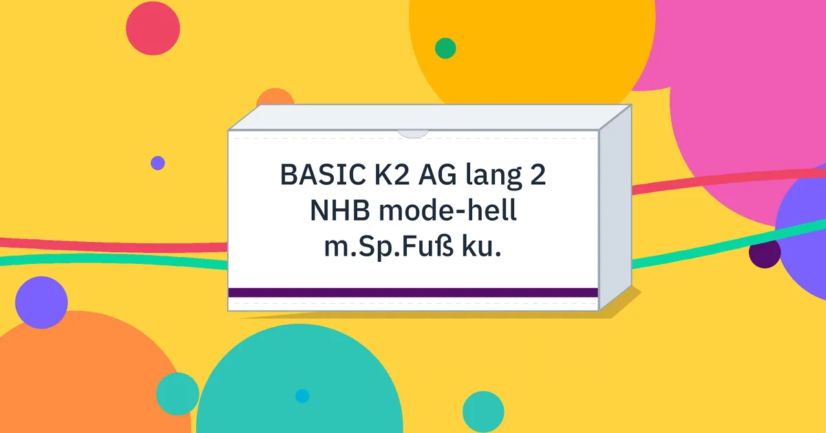 Symbolbild: Packung mit der Aufschrift BASIC K2 AG lang 2 NHB mode-hell m.Sp.Fuß ku. (PZN 20266651) – Verfügbarkeit und Bezug in Apotheken in Frankfurt am Main