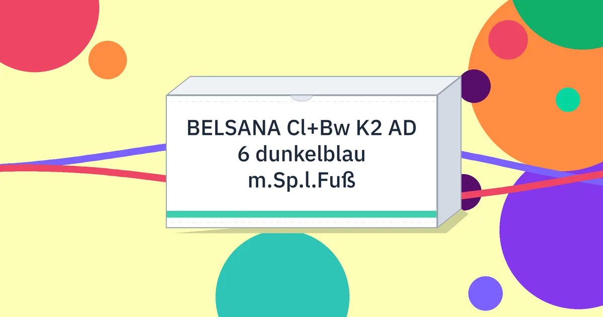 Symbolbild: Packung mit der Aufschrift BELSANA Cl+Bw K2 AD 6 dunkelblau m.Sp.l.Fuß (PZN 15626722) – Verfügbarkeit und Bezug in Apotheken in Frankfurt am Main