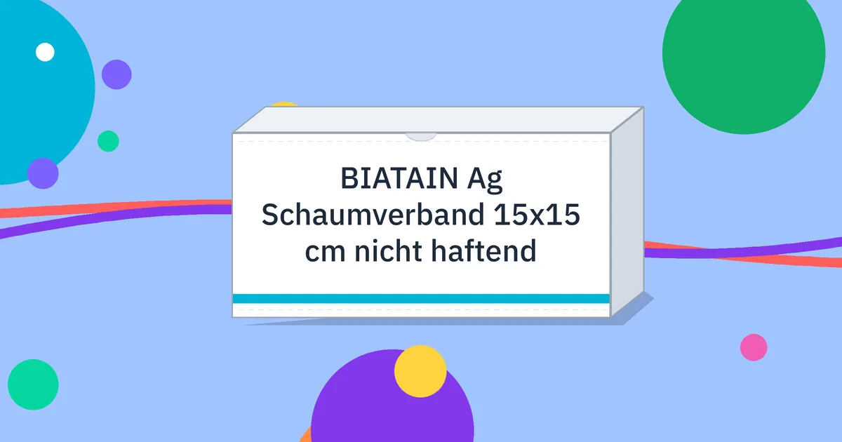 Symbolbild: Packung mit der Aufschrift BIATAIN Ag Schaumverband 15x15 cm nicht haftend (PZN 01643088) – Verfügbarkeit und Bezug in Apotheken in Frankfurt am Main