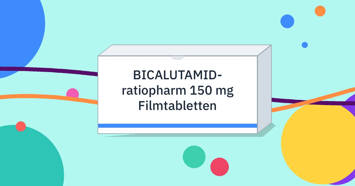 Symbolbild: Packung mit der Aufschrift BICALUTAMID-ratiopharm 150 mg Filmtabletten (PZN 19337179) – Verfügbarkeit und Bezug in Apotheken in Frankfurt am Main