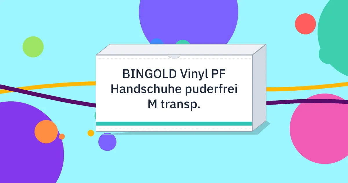 Symbolbild: Packung mit der Aufschrift BINGOLD Vinyl PF Handschuhe puderfrei M transp. (PZN 13542493) – Verfügbarkeit und Bezug in Apotheken in Frankfurt am Main