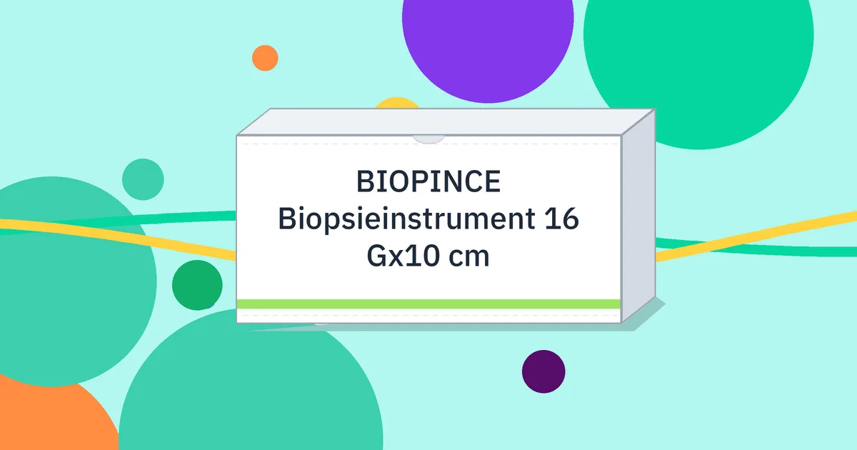Symbolbild: Packung mit der Aufschrift BIOPINCE Biopsieinstrument 16 Gx10 cm (PZN 06769405) – Verfügbarkeit und Bezug in Apotheken in Frankfurt am Main