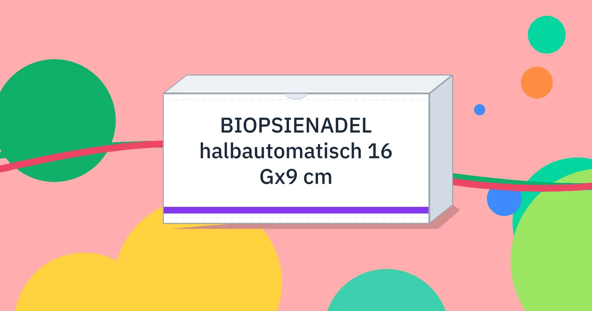 Symbolbild: Packung mit der Aufschrift BIOPSIENADEL halbautomatisch 16 Gx9 cm (PZN 18811905) – Verfügbarkeit und Bezug in Apotheken in Frankfurt am Main
