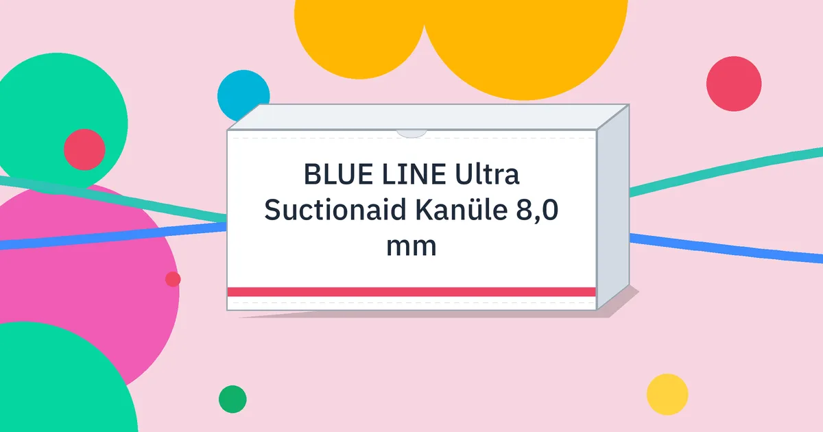 Symbolbild: Packung mit der Aufschrift BLUE LINE Ultra Suctionaid Kanüle 8,0 mm (PZN 02189415) – Verfügbarkeit und Bezug in Apotheken in Frankfurt am Main