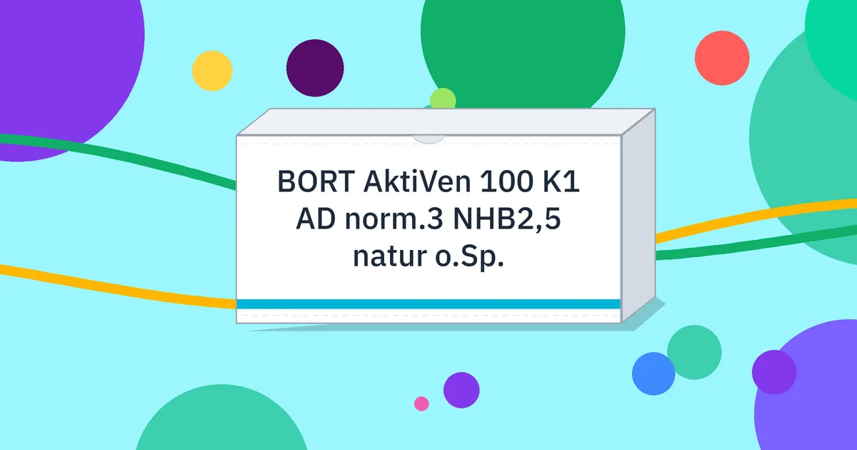 Symbolbild: Packung mit der Aufschrift BORT AktiVen 100 K1 AD norm.3 NHB2,5 natur o.Sp. (PZN 17498240) – Verfügbarkeit und Bezug in Apotheken in Frankfurt am Main