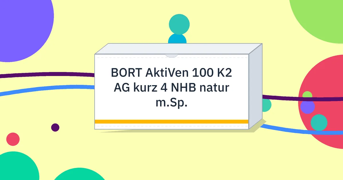 Symbolbild: Packung mit der Aufschrift BORT AktiVen 100 K2 AG kurz 4 NHB natur m.Sp. (PZN 13730579) – Verfügbarkeit und Bezug in Apotheken in Frankfurt am Main
