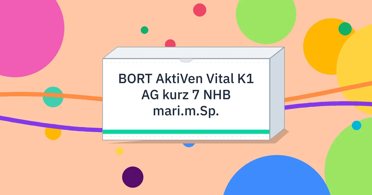 Symbolbild: Packung mit der Aufschrift BORT AktiVen Vital K1 AG kurz 7 NHB mari.m.Sp. (PZN 13732555) – Verfügbarkeit und Bezug in Apotheken in Frankfurt am Main