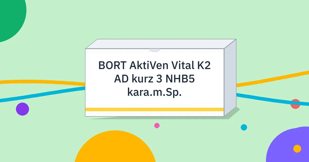Symbolbild: Packung mit der Aufschrift BORT AktiVen Vital K2 AD kurz 3 NHB5 kara.m.Sp. (PZN 17493018) – Verfügbarkeit und Bezug in Apotheken in Frankfurt am Main
