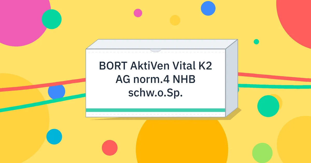 Symbolbild: Packung mit der Aufschrift BORT AktiVen Vital K2 AG norm.4 NHB schw.o.Sp. (PZN 12384661) – Verfügbarkeit und Bezug in Apotheken in Frankfurt am Main