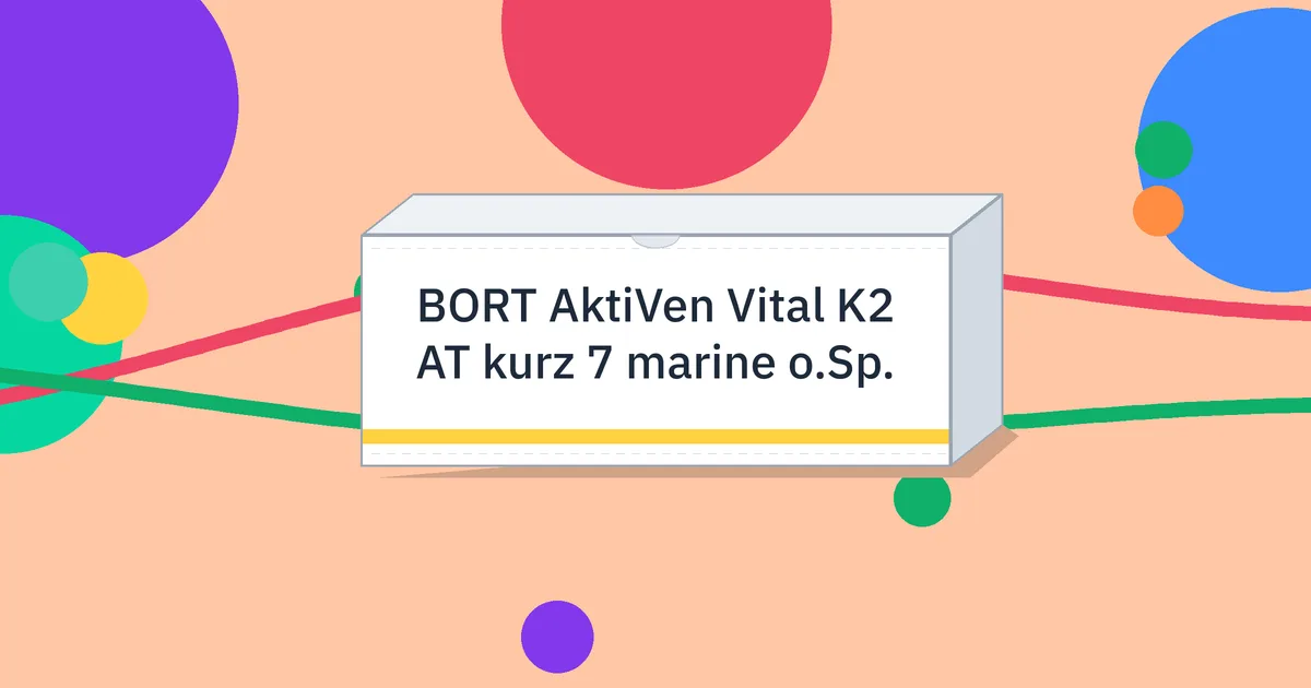 Symbolbild: Packung mit der Aufschrift BORT AktiVen Vital K2 AT kurz 7 marine o.Sp. (PZN 13741821) – Verfügbarkeit und Bezug in Apotheken in Frankfurt am Main