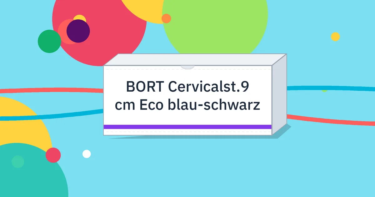 Symbolbild: Packung mit der Aufschrift BORT Cervicalst.9 cm Eco blau-schwarz (PZN 06085109) – Verfügbarkeit und Bezug in Apotheken in Frankfurt am Main