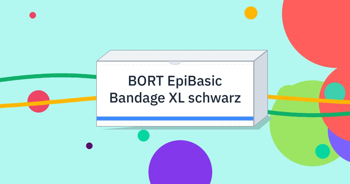 Symbolbild: Packung mit der Aufschrift BORT EpiBasic Bandage XL schwarz (PZN 09444307) – Verfügbarkeit und Bezug in Apotheken in Frankfurt am Main