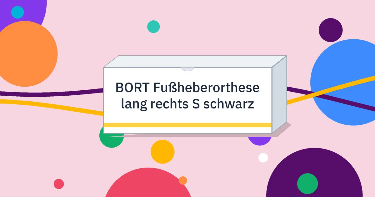 Symbolbild: Packung mit der Aufschrift BORT Fußheberorthese lang rechts S schwarz (PZN 07668557) – Verfügbarkeit und Bezug in Apotheken in Frankfurt am Main