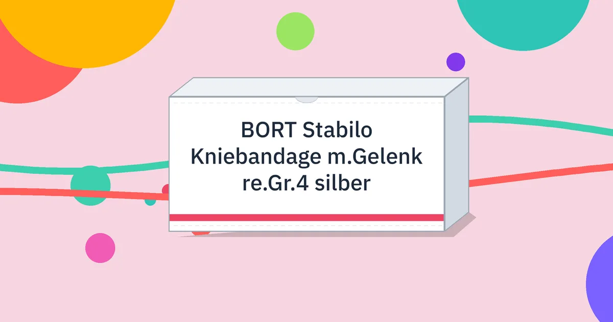 Symbolbild: Packung mit der Aufschrift BORT Stabilo Kniebandage m.Gelenk re.Gr.4 silber (PZN 16845900) – Verfügbarkeit und Bezug in Apotheken in Frankfurt am Main