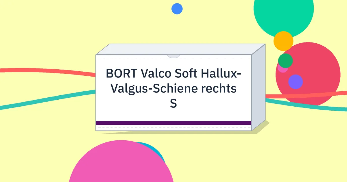 Symbolbild: Packung mit der Aufschrift BORT Valco Soft Hallux-Valgus-Schiene rechts S (PZN 12574143) – Verfügbarkeit und Bezug in Apotheken in Frankfurt am Main