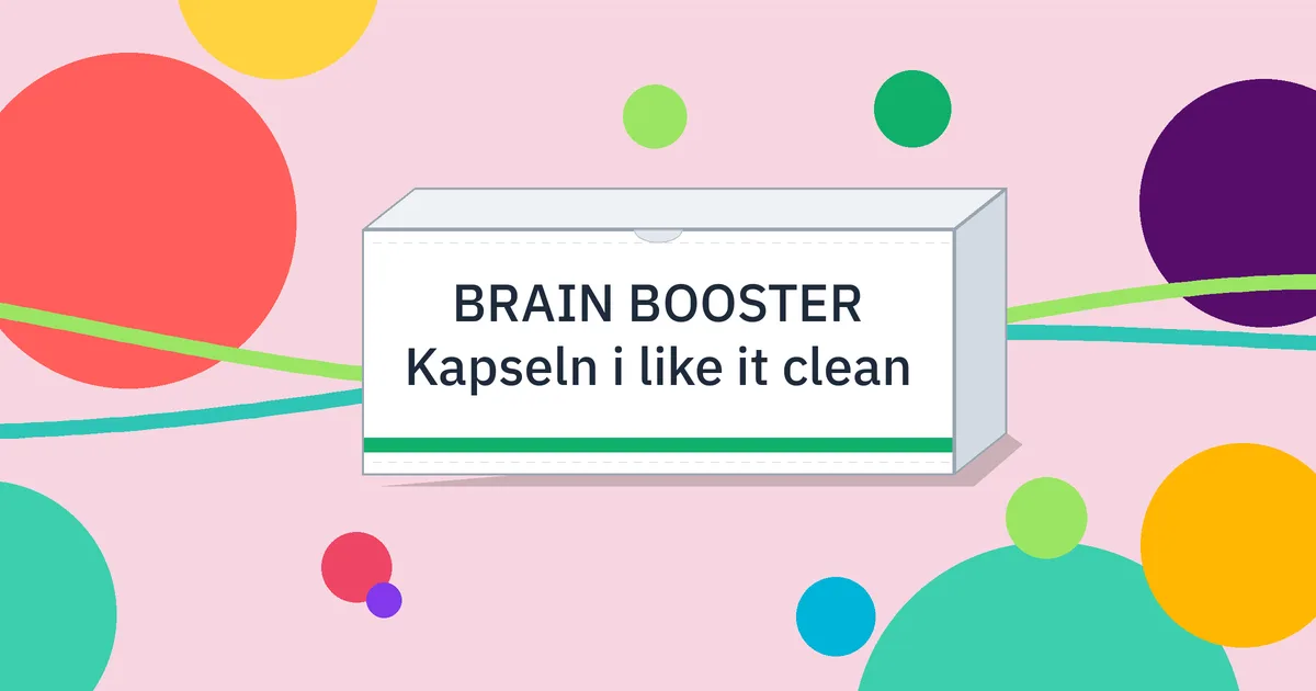 Symbolbild: Packung mit der Aufschrift BRAIN BOOSTER Kapseln i like it clean (PZN 19851657) – Verfügbarkeit und Bezug in Apotheken in Frankfurt am Main