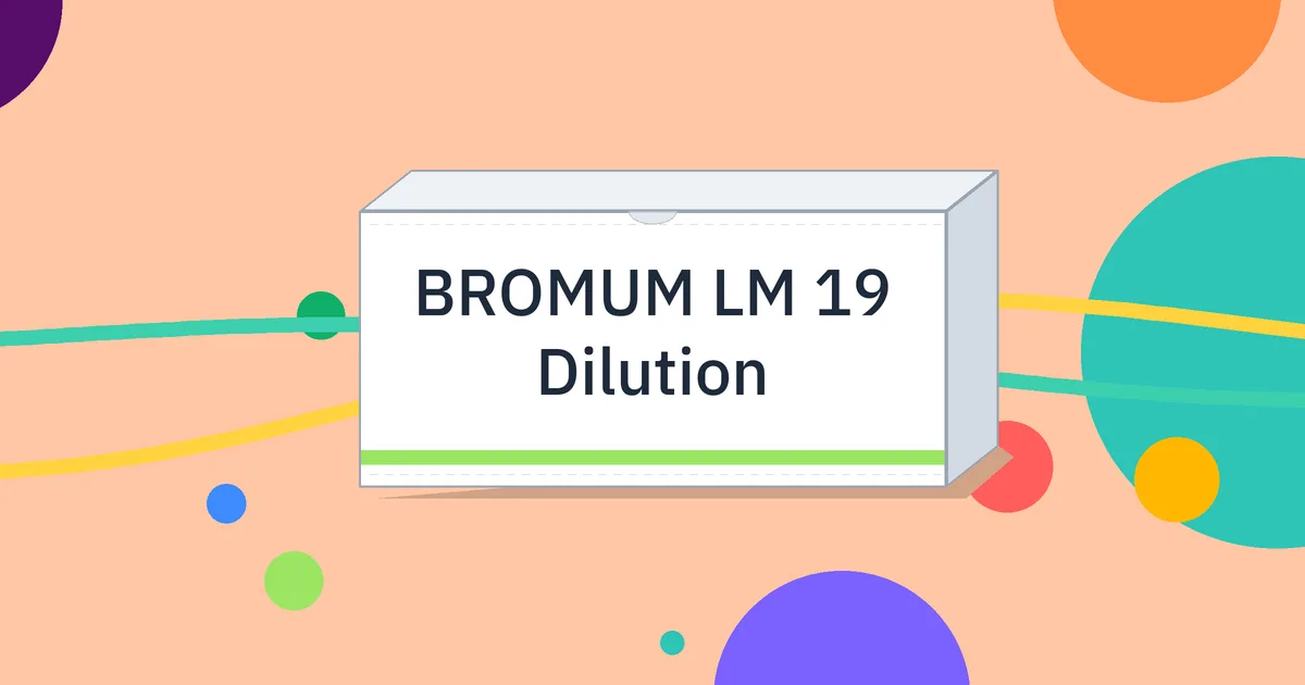 Symbolbild: Packung mit der Aufschrift BROMUM LM 19 Dilution (PZN 12796613) – Verfügbarkeit und Bezug in Apotheken in Frankfurt am Main