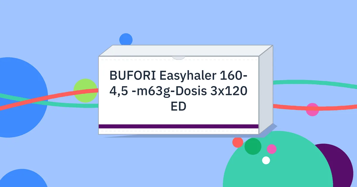 Symbolbild: Packung mit der Aufschrift BUFORI Easyhaler 160-4,5 -m63g-Dosis 3x120 ED (PZN 12484227) – Verfügbarkeit und Bezug in Apotheken in Frankfurt am Main