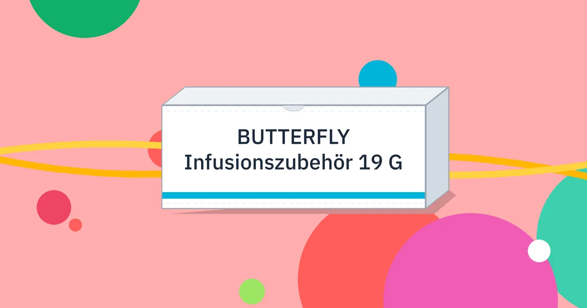Symbolbild: Packung mit der Aufschrift BUTTERFLY Infusionszubehör 19 G (PZN 06941979) – Verfügbarkeit und Bezug in Apotheken in Frankfurt am Main