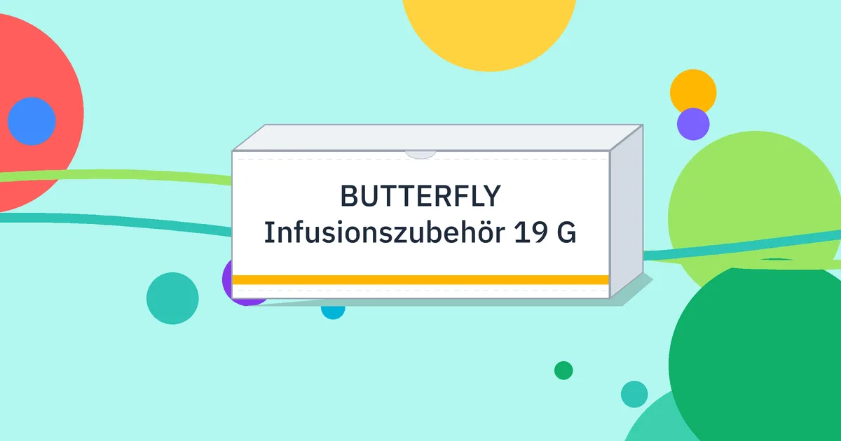Symbolbild: Packung mit der Aufschrift BUTTERFLY Infusionszubehör 19 G (PZN 00327913) – Verfügbarkeit und Bezug in Apotheken in Frankfurt am Main