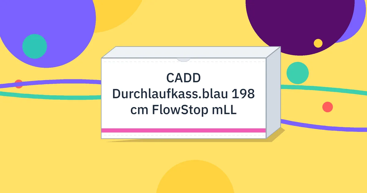 Symbolbild: Packung mit der Aufschrift CADD Durchlaufkass.blau 198 cm FlowStop mLL (PZN 15434833) – Verfügbarkeit und Bezug in Apotheken in Frankfurt am Main