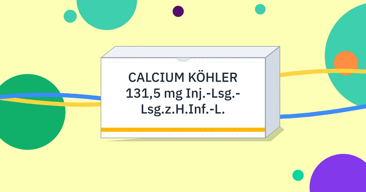 Symbolbild: Packung mit der Aufschrift CALCIUM KÖHLER 131,5 mg Inj.-Lsg.-Lsg.z.H.Inf.-L. (PZN 17583715) – Verfügbarkeit und Bezug in Apotheken in Frankfurt am Main