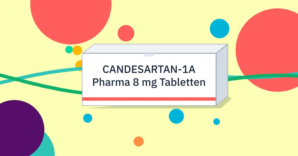Symbolbild: Packung mit der Aufschrift CANDESARTAN-1A Pharma 8 mg Tabletten (PZN 19126844) – Verfügbarkeit und Bezug in Apotheken in Frankfurt am Main