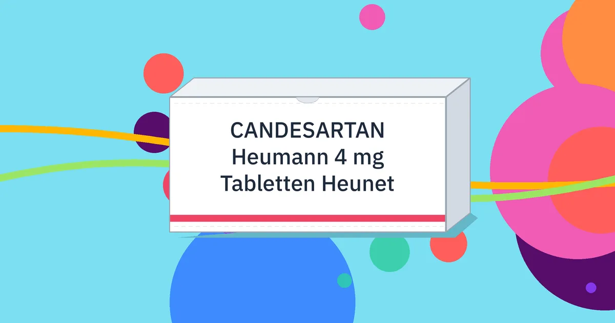 Symbolbild: Packung mit der Aufschrift CANDESARTAN Heumann 4 mg Tabletten Heunet (PZN 14211456) – Verfügbarkeit und Bezug in Apotheken in Frankfurt am Main