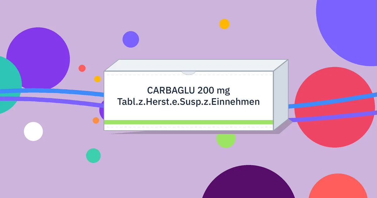 Symbolbild: Packung mit der Aufschrift CARBAGLU 200 mg Tabl.z.Herst.e.Susp.z.Einnehmen (PZN 19456145) – Verfügbarkeit und Bezug in Apotheken in Frankfurt am Main
