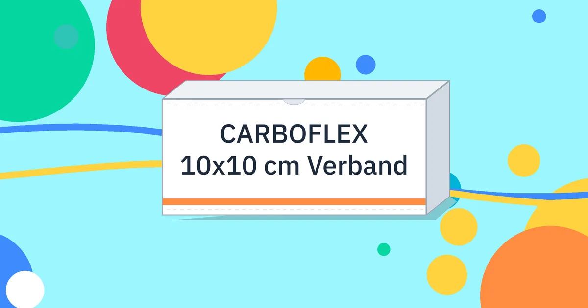 Symbolbild: Packung mit der Aufschrift CARBOFLEX 10x10 cm Verband (PZN 11605574) – Verfügbarkeit und Bezug in Apotheken in Frankfurt am Main