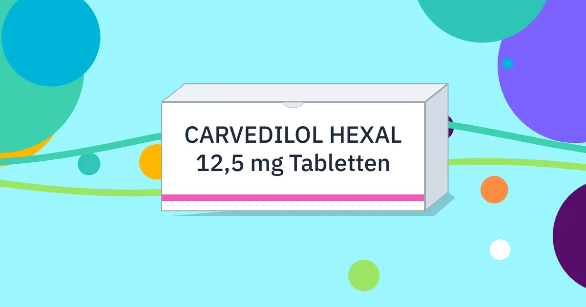 Symbolbild: Packung mit der Aufschrift CARVEDILOL HEXAL 12,5 mg Tabletten (PZN 02227104) – Verfügbarkeit und Bezug in Apotheken in Frankfurt am Main