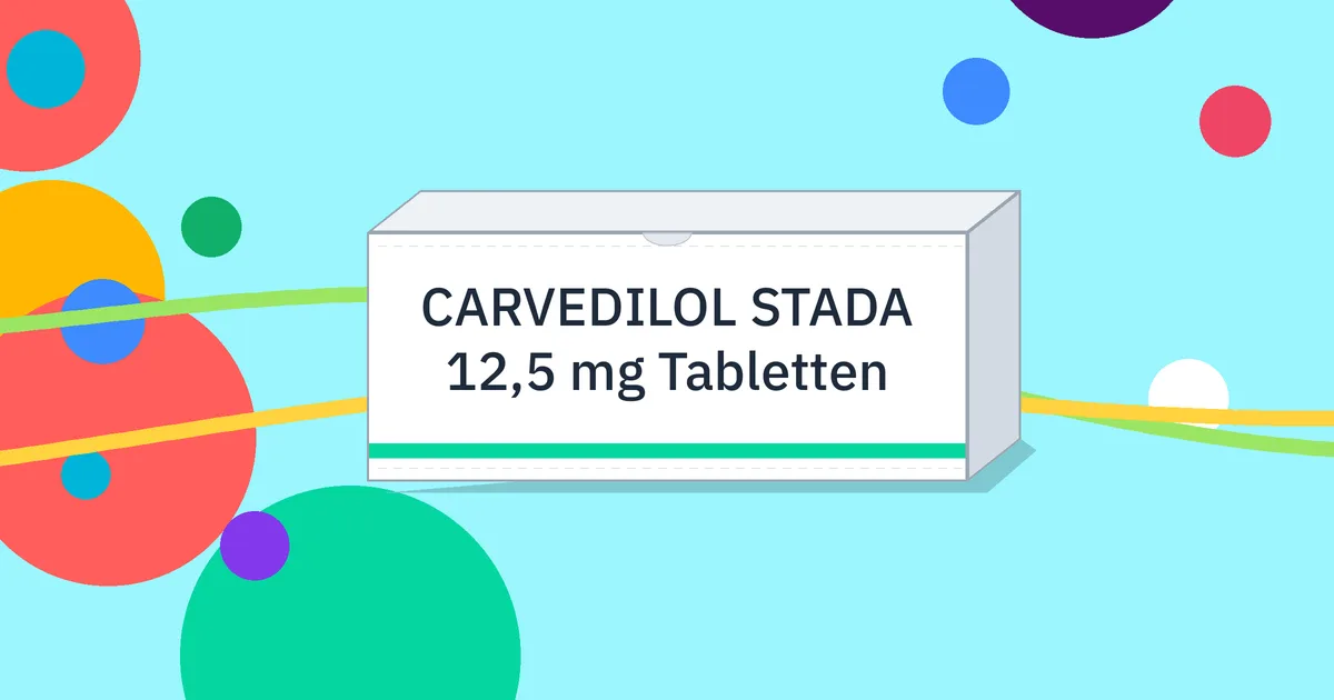 Symbolbild: Packung mit der Aufschrift CARVEDILOL STADA 12,5 mg Tabletten (PZN 02373432) – Verfügbarkeit und Bezug in Apotheken in Frankfurt am Main