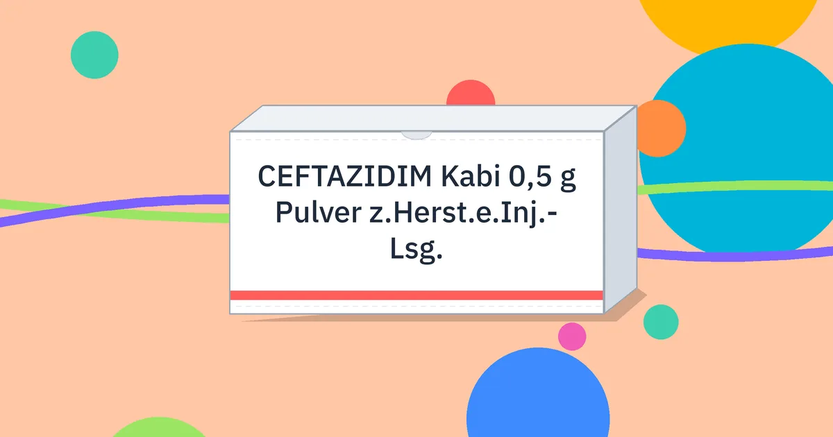 Symbolbild: Packung mit der Aufschrift CEFTAZIDIM Kabi 0,5 g Pulver z.Herst.e.Inj.-Lsg. (PZN 07316806) – Verfügbarkeit und Bezug in Apotheken in Frankfurt am Main