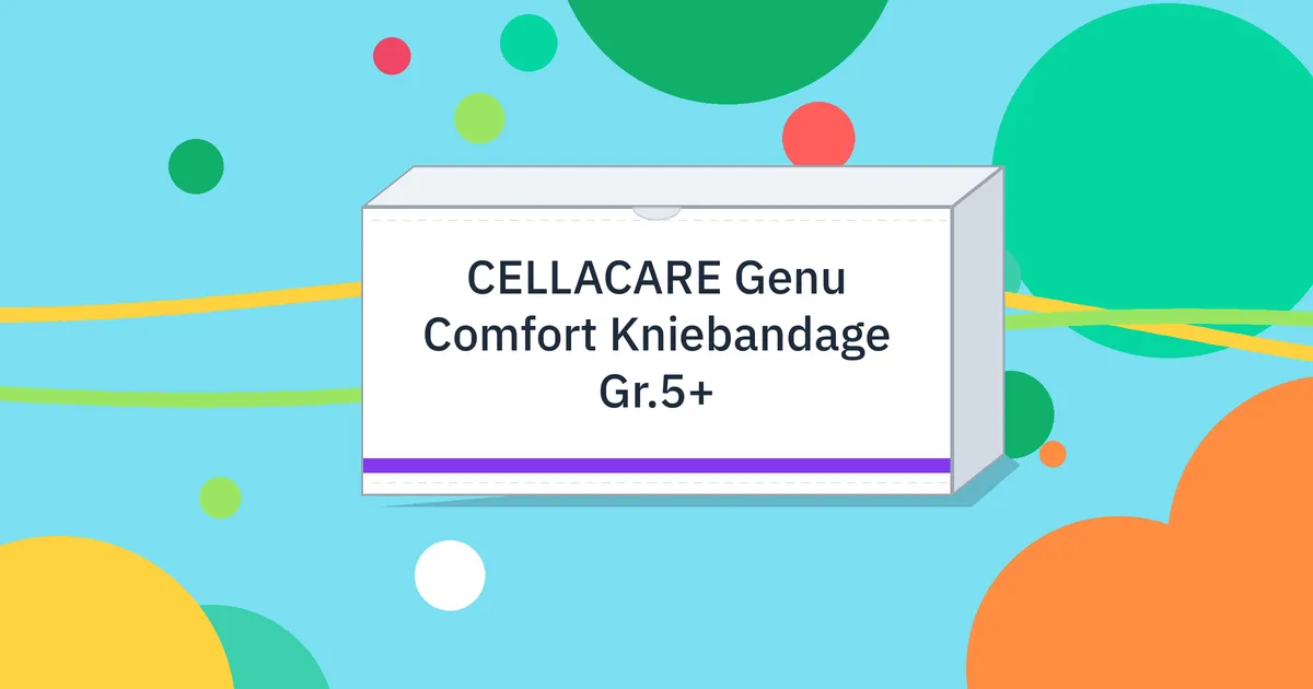 Symbolbild: Packung mit der Aufschrift CELLACARE Genu Comfort Kniebandage Gr.5+ (PZN 20549768) – Verfügbarkeit und Bezug in Apotheken in Frankfurt am Main
