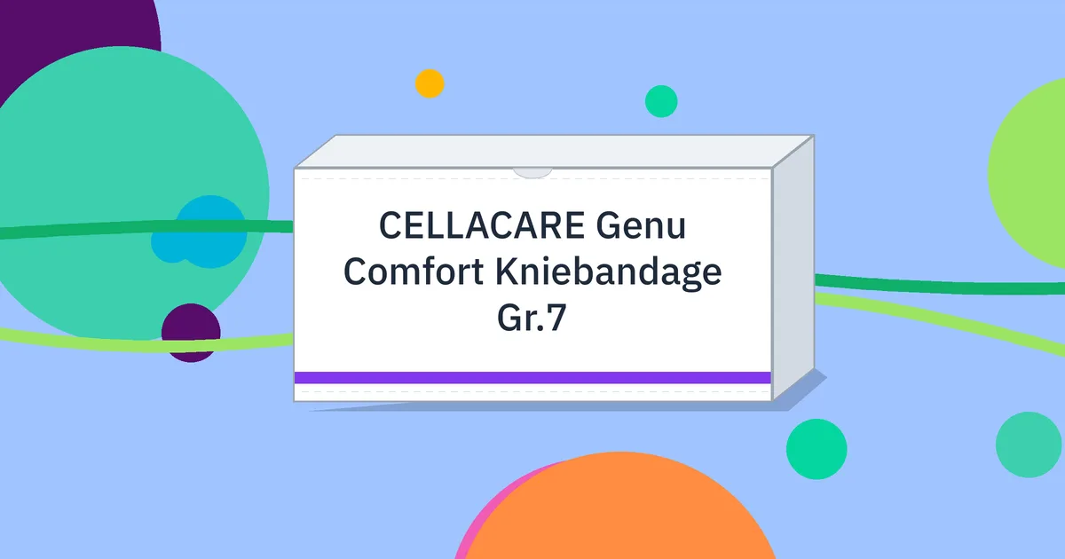 Symbolbild: Packung mit der Aufschrift CELLACARE Genu Comfort Kniebandage Gr.7 (PZN 11662276) – Verfügbarkeit und Bezug in Apotheken in Frankfurt am Main